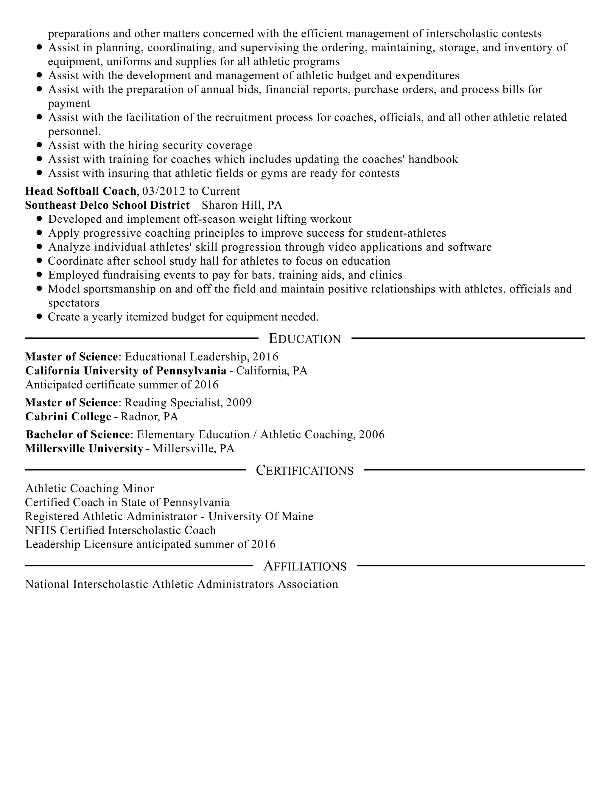 Michael Hooven Athletic Director Resume | PDF