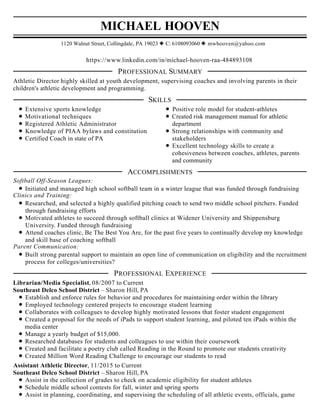 Michael Hooven Athletic Director Resume | PDF