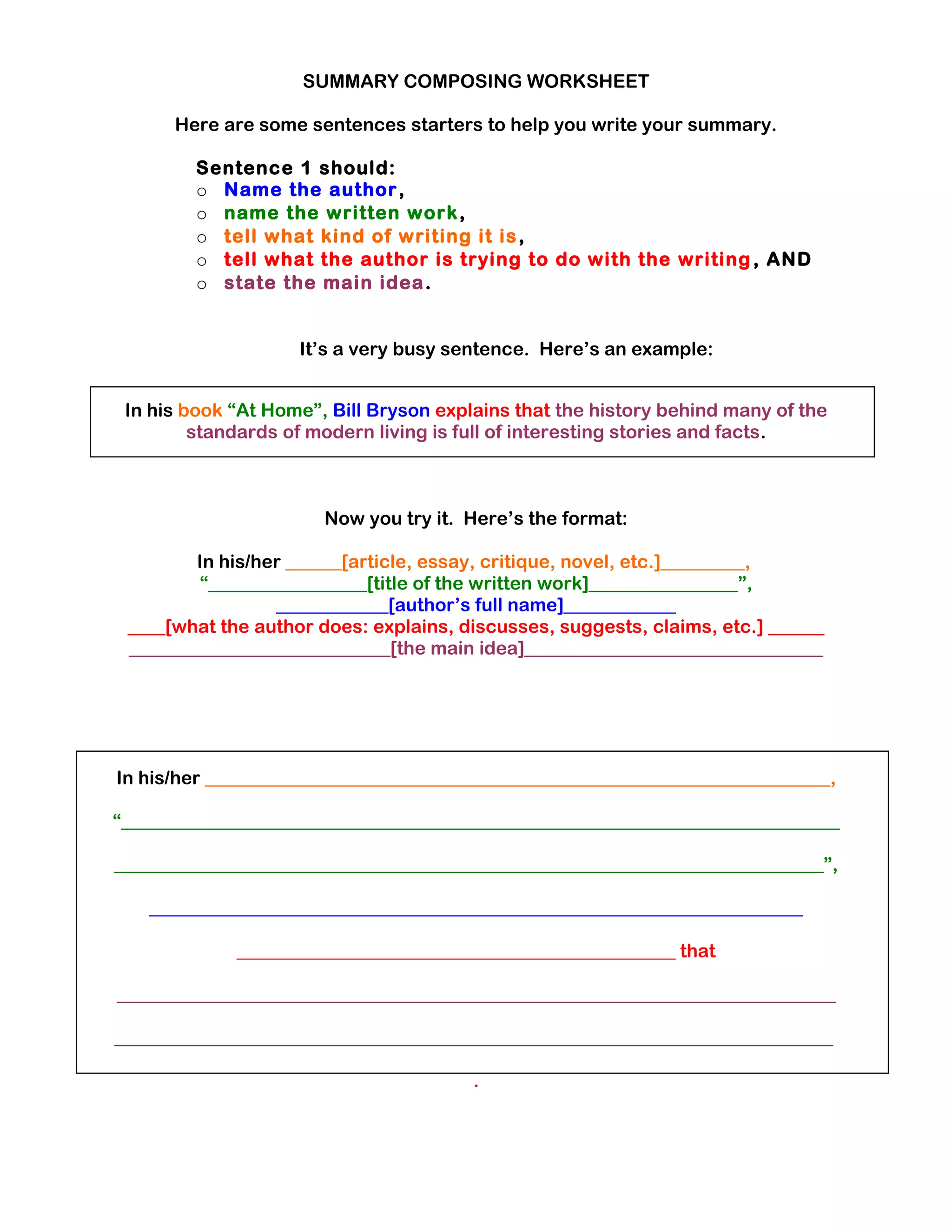 Summarizing Worksheets | DOC