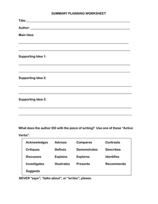 Summarizing Worksheets | PDF