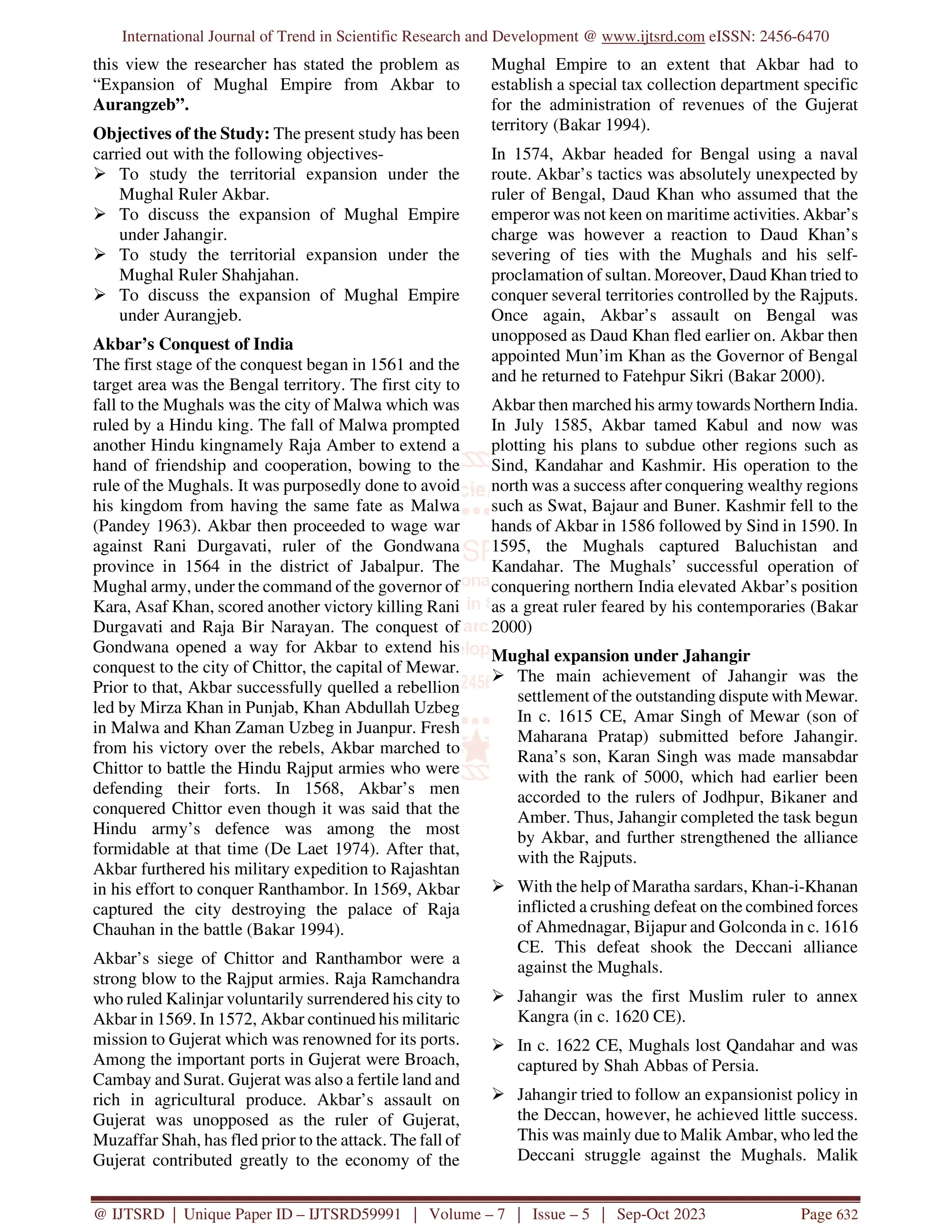 Expansion of Mughal Empire from Akbar to Aurangzeb | PDF
