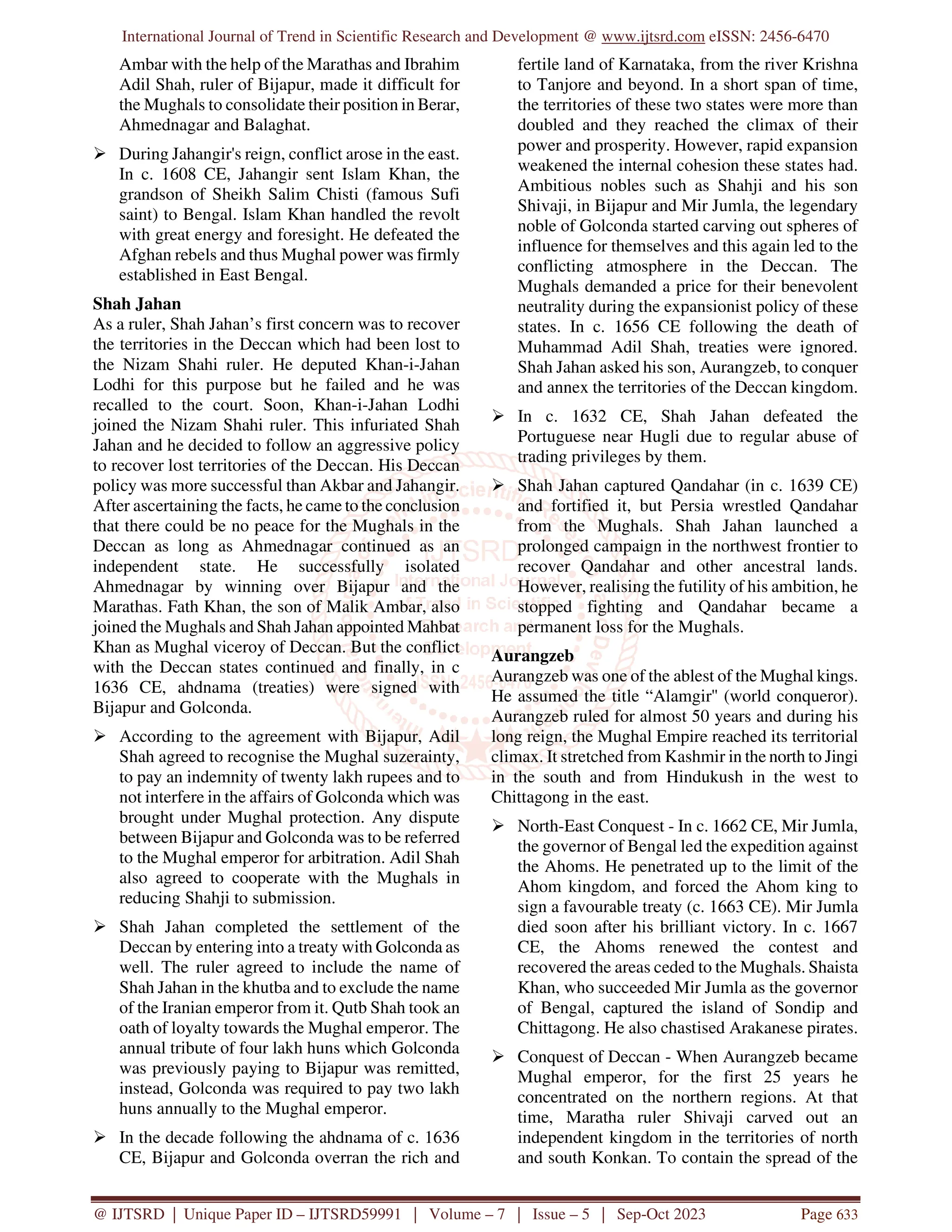 Expansion of Mughal Empire from Akbar to Aurangzeb | PDF