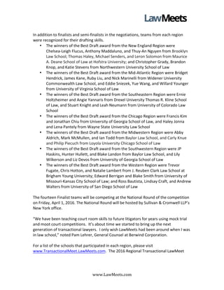 2016 Regional Transactional LawMeets Press Release | PDF | Legal ...