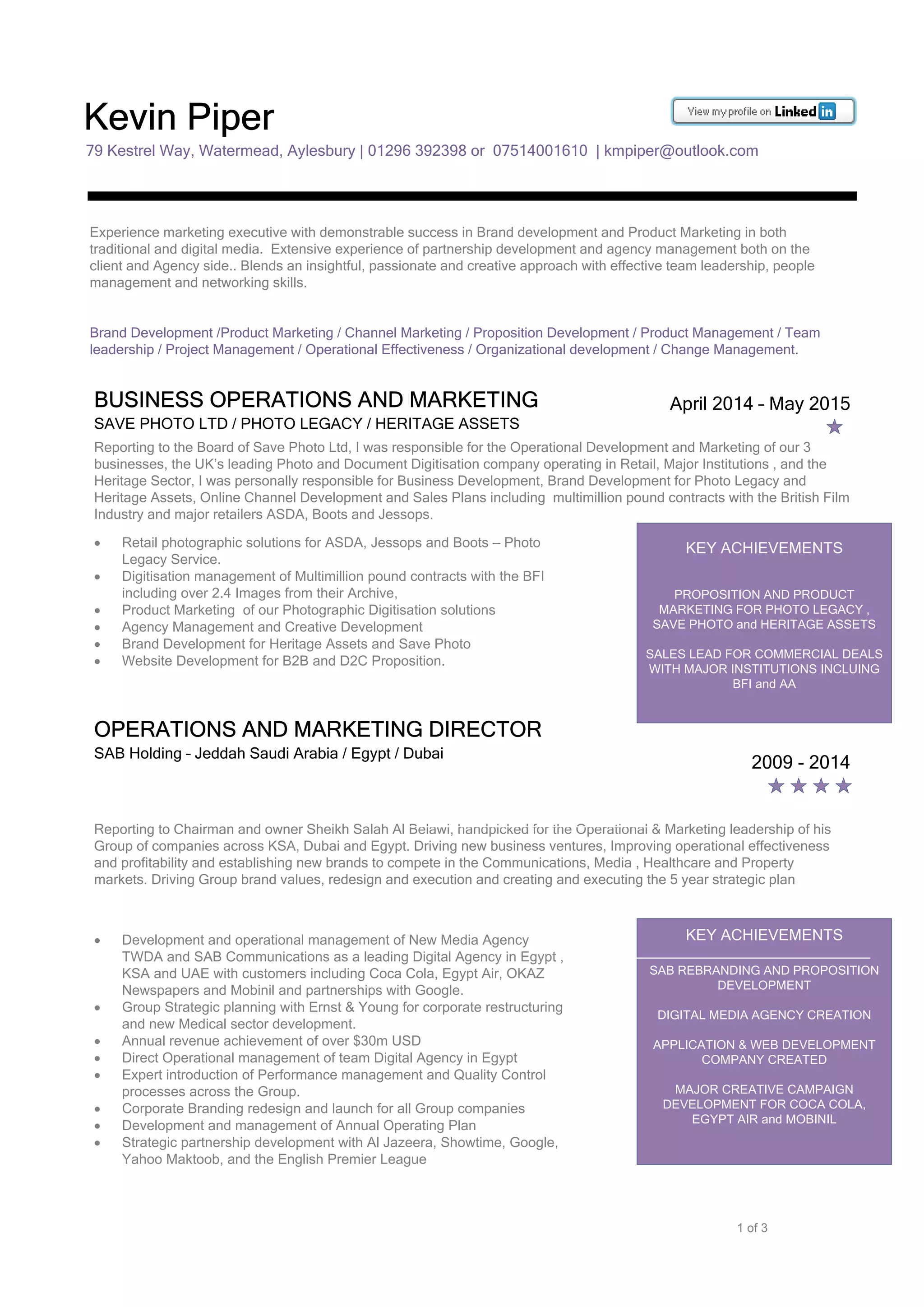 Kevin Piper CV Marketing | PDF
