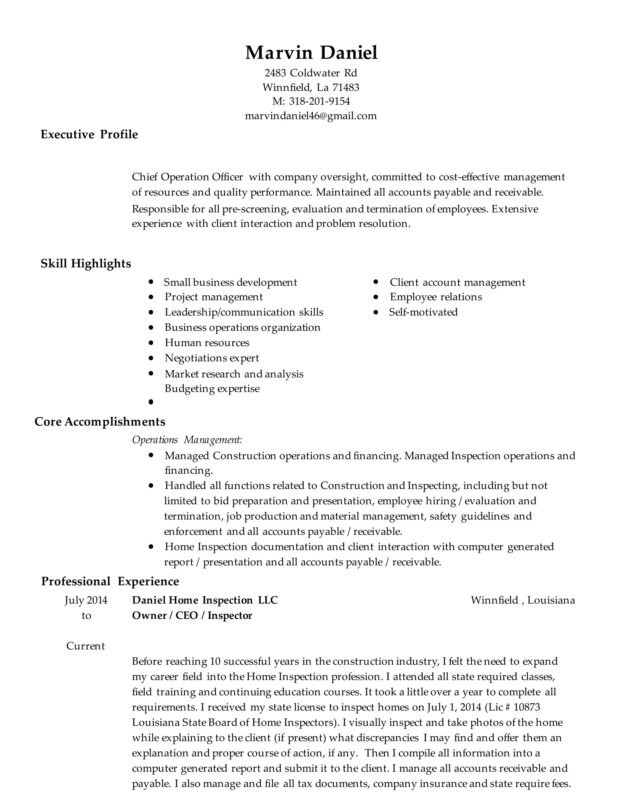 Marvin Daniel Resume | DOCX
