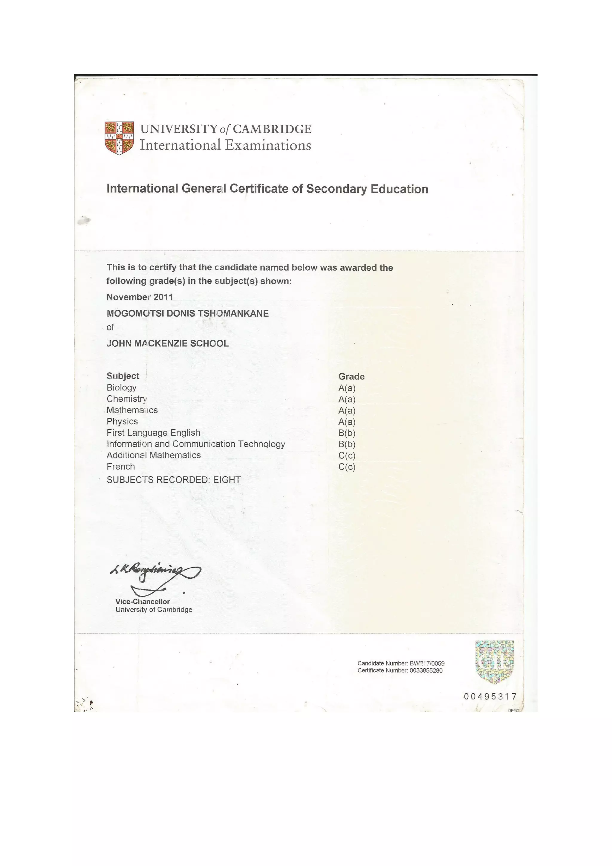 IGCSE Certificate | PDF