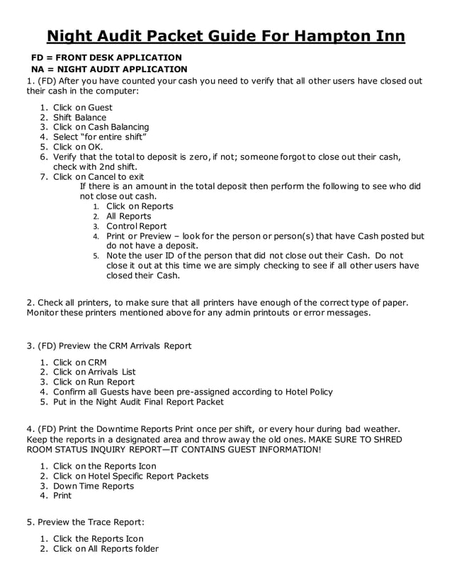 Night Audit Guide | DOCX