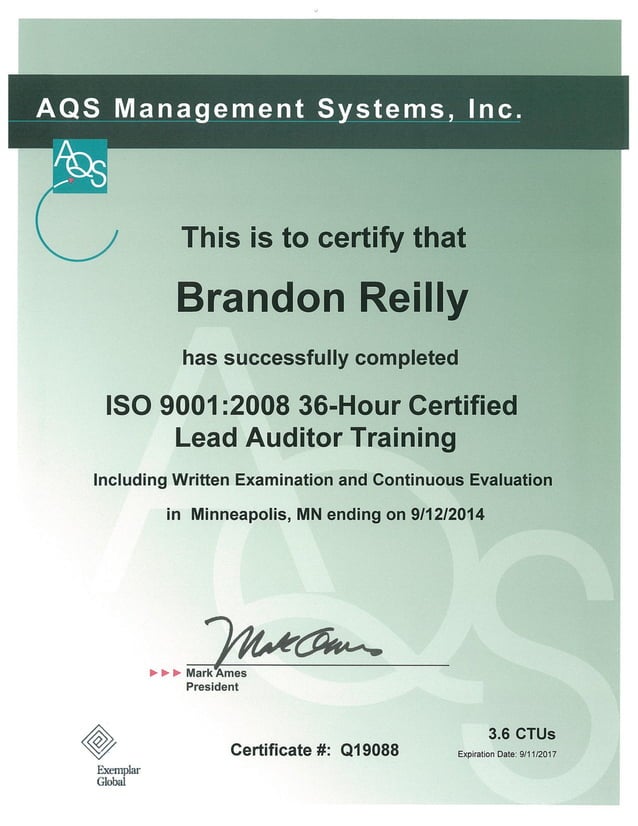 ISO 9001 Lead Auditor Certificate Q19088 | PDF