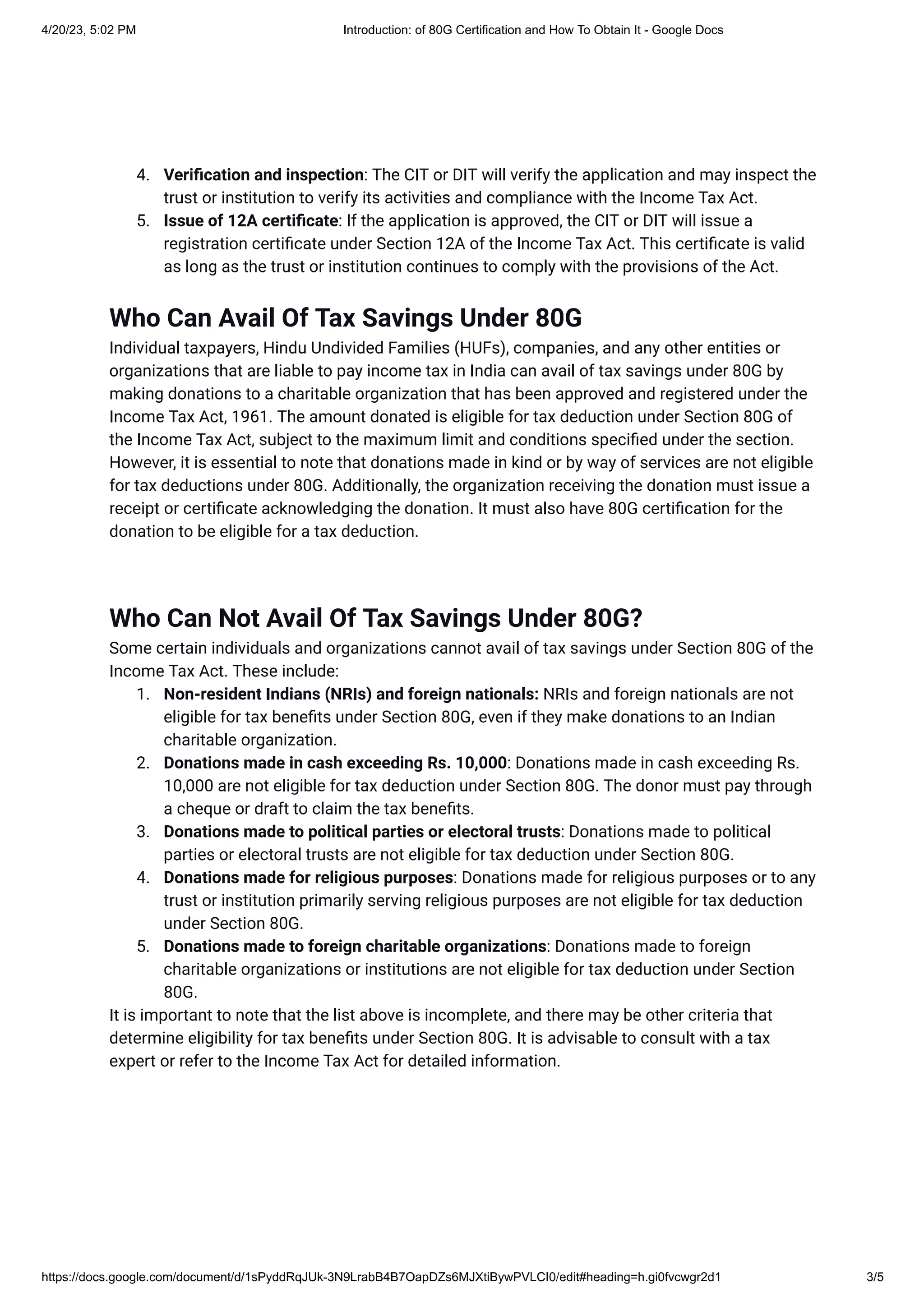 Introduction: of 80G Certification and How To Obtain It | PDF