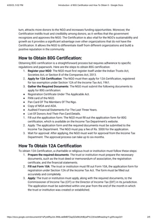 Introduction: of 80G Certification and How To Obtain It | PDF