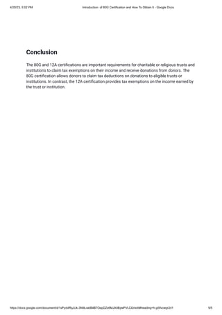 Introduction: of 80G Certification and How To Obtain It | PDF
