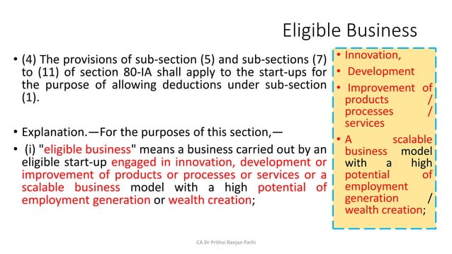 Income Tax exemption for Start up : Section 80 IAC | PDF