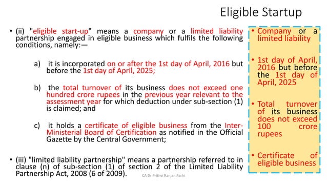 Income Tax exemption for Start up : Section 80 IAC | PDF