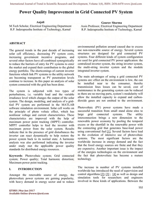 Power Quality Improvement in Grid Connected PV System | PDF | Power and Energy Industry | Industries