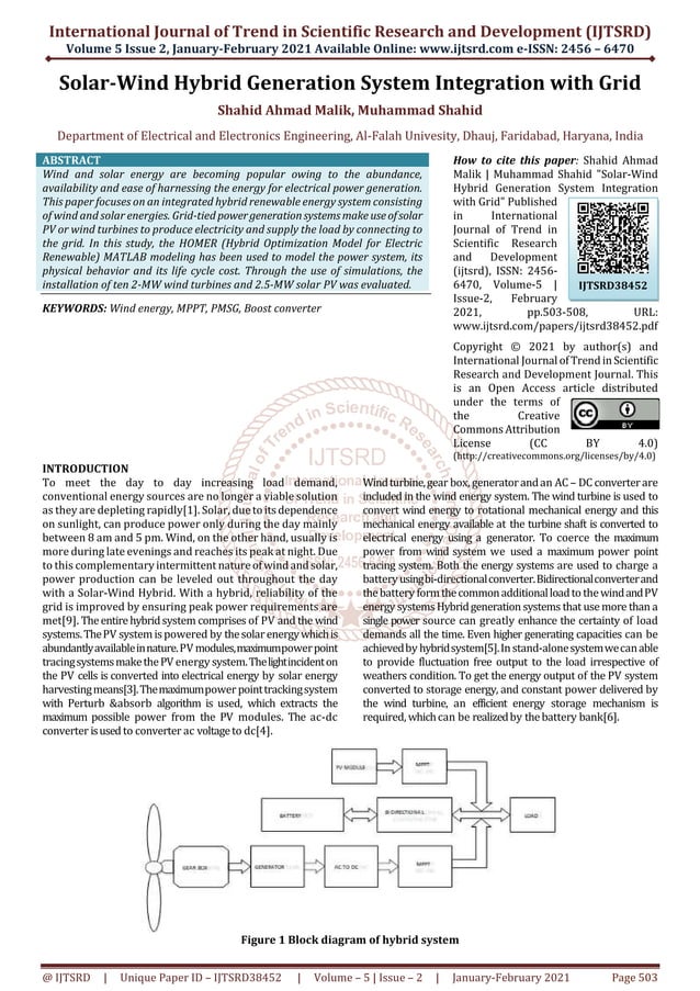 Solar Wind Hybrid Generation System Integration With Grid Pdf Power And Energy Industry