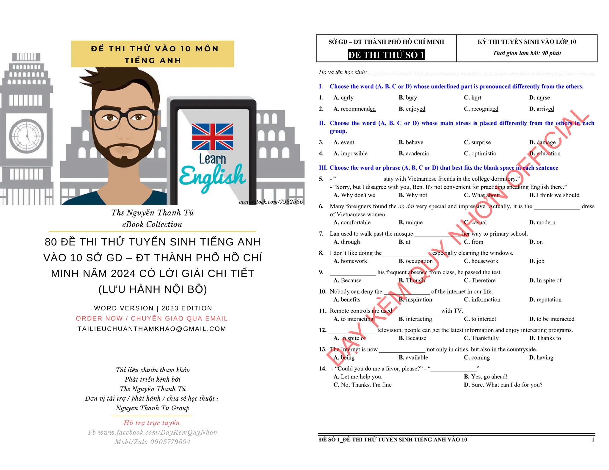 80 ĐỀ THI THỬ TUYỂN SINH TIẾNG ANH VÀO 10 SỞ GD – ĐT THÀNH PHỐ HỒ CHÍ ...