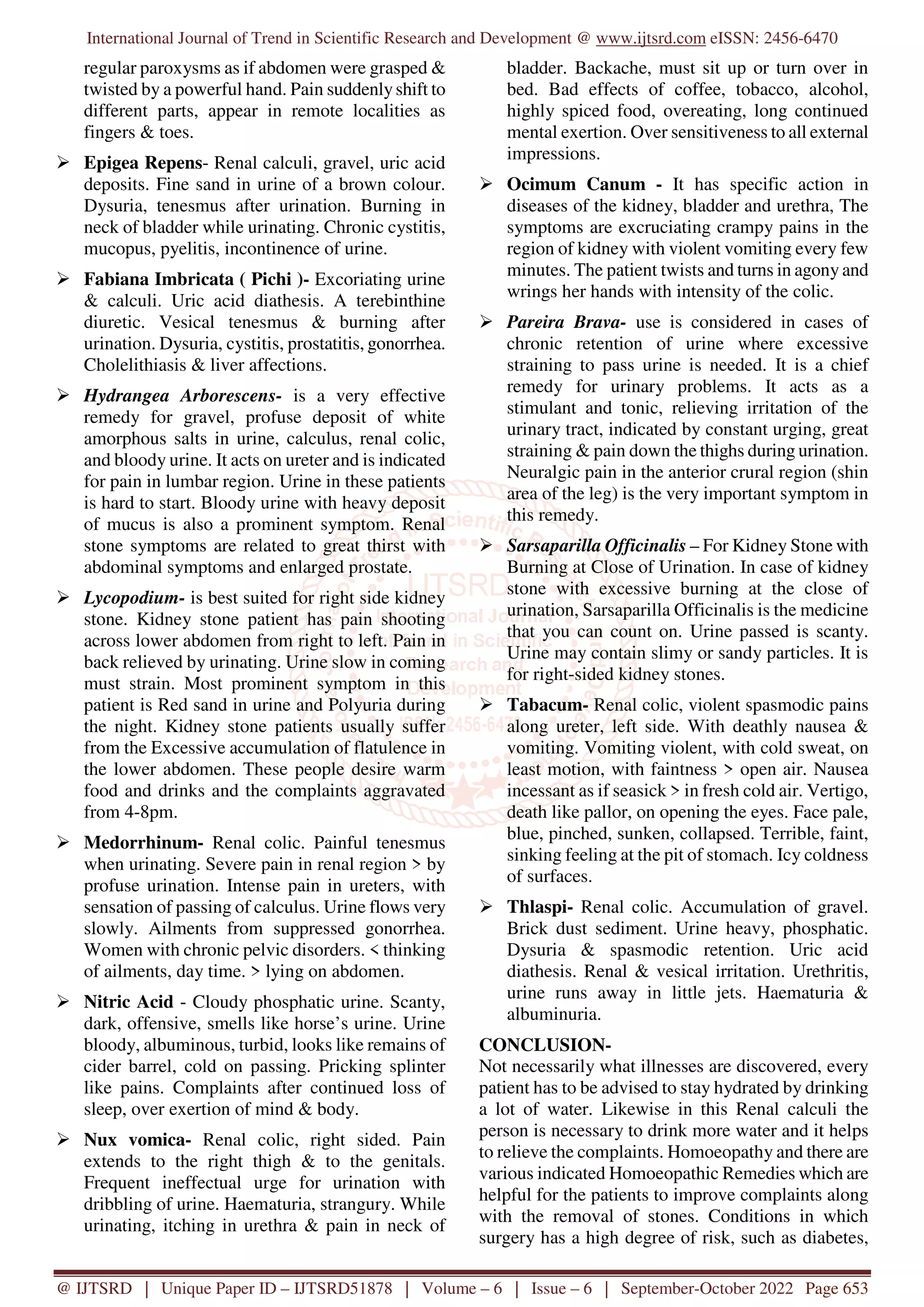 Utility of Homoeopathic Medicines in Management of Nephrolithiasis | PDF