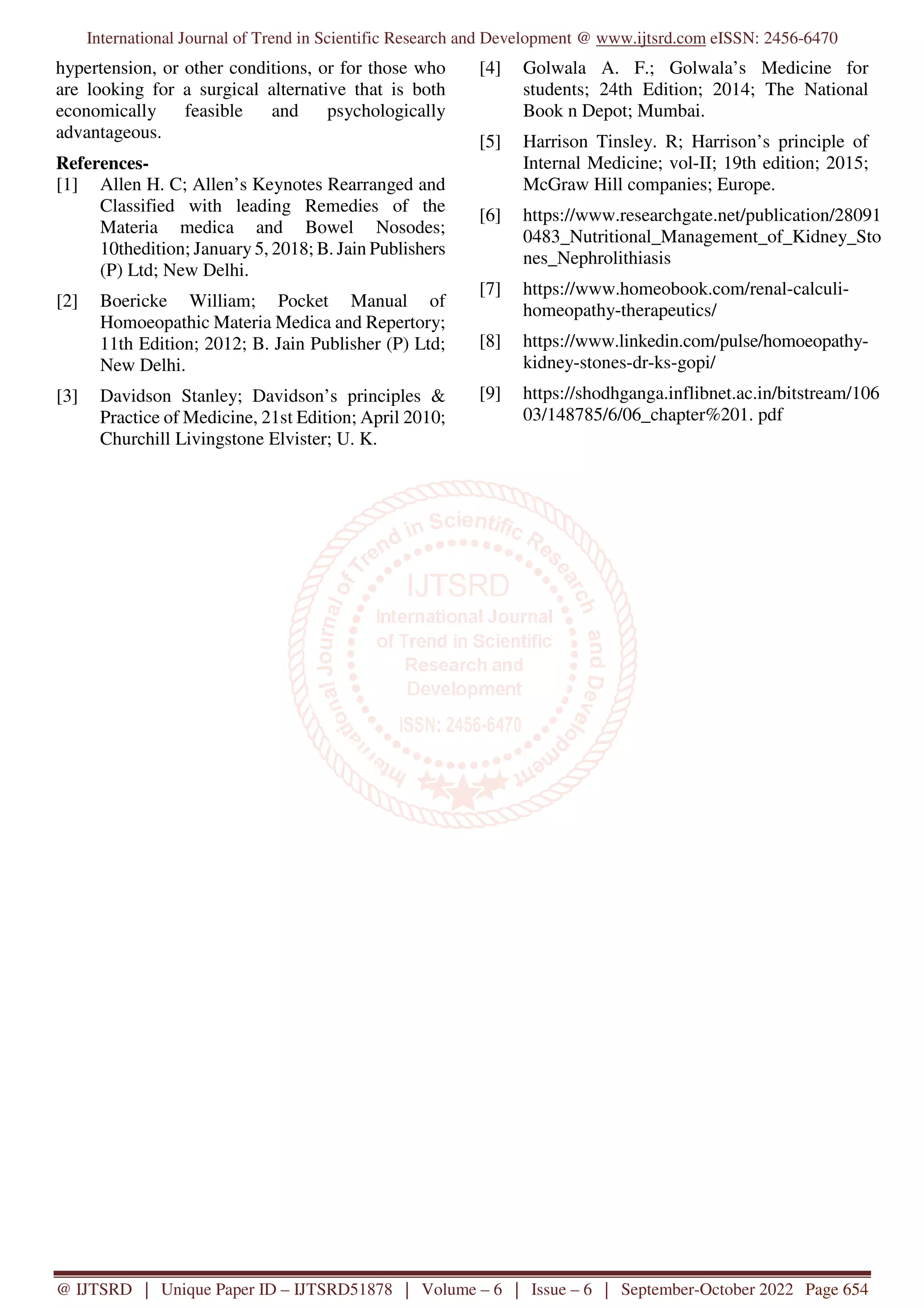 Utility of Homoeopathic Medicines in Management of Nephrolithiasis | PDF