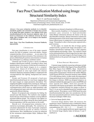 Face Pose Classification Method using Image Structural Similarity Index | PDF