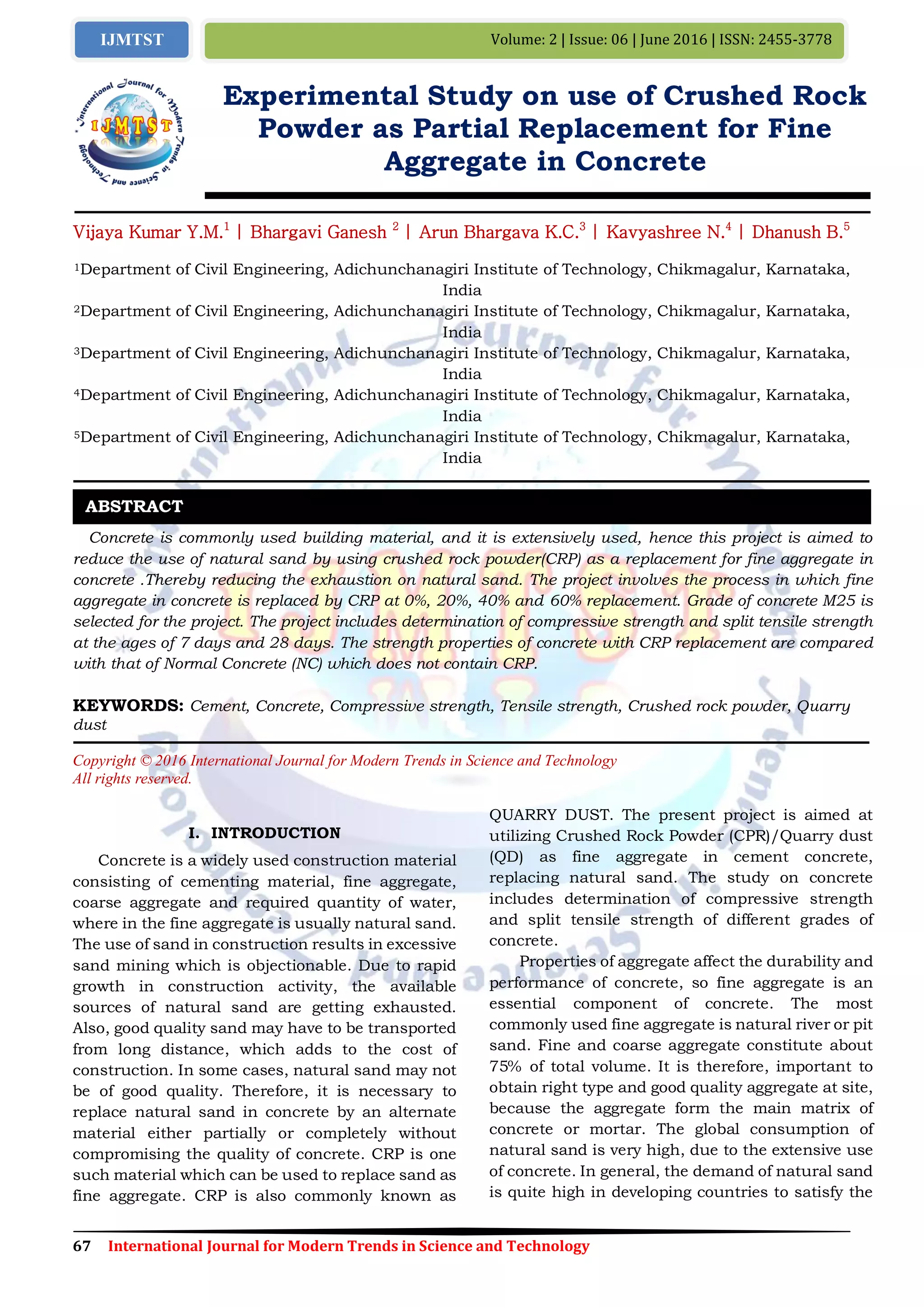 Experimental Study on use of Crushed Rock Powder as Partial Replacement ...
