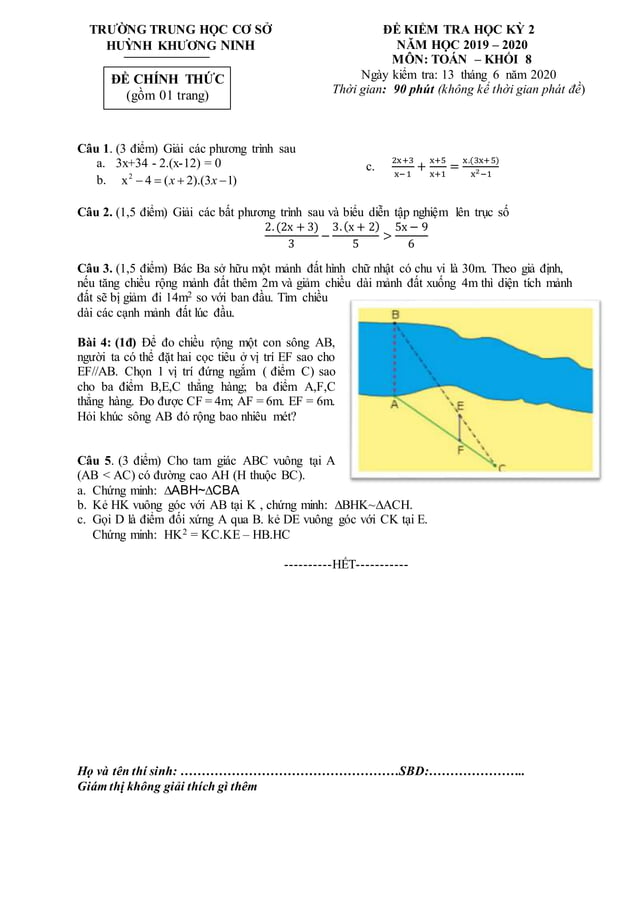 Đề Thi HK2 Toán 8 - THCS Khương Ninh | DOCX