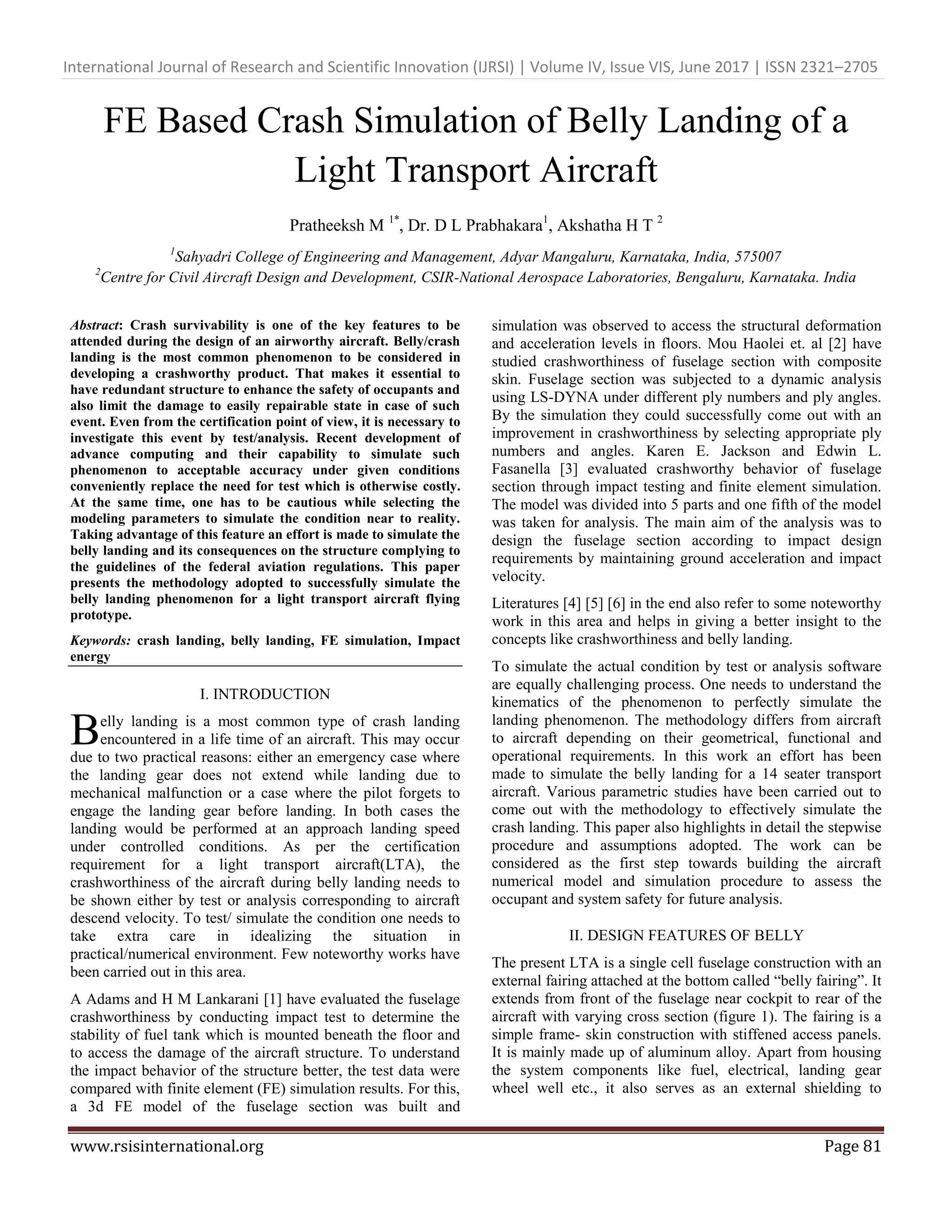 FE Based Crash Simulation of Belly Landing of a Light Transport ...