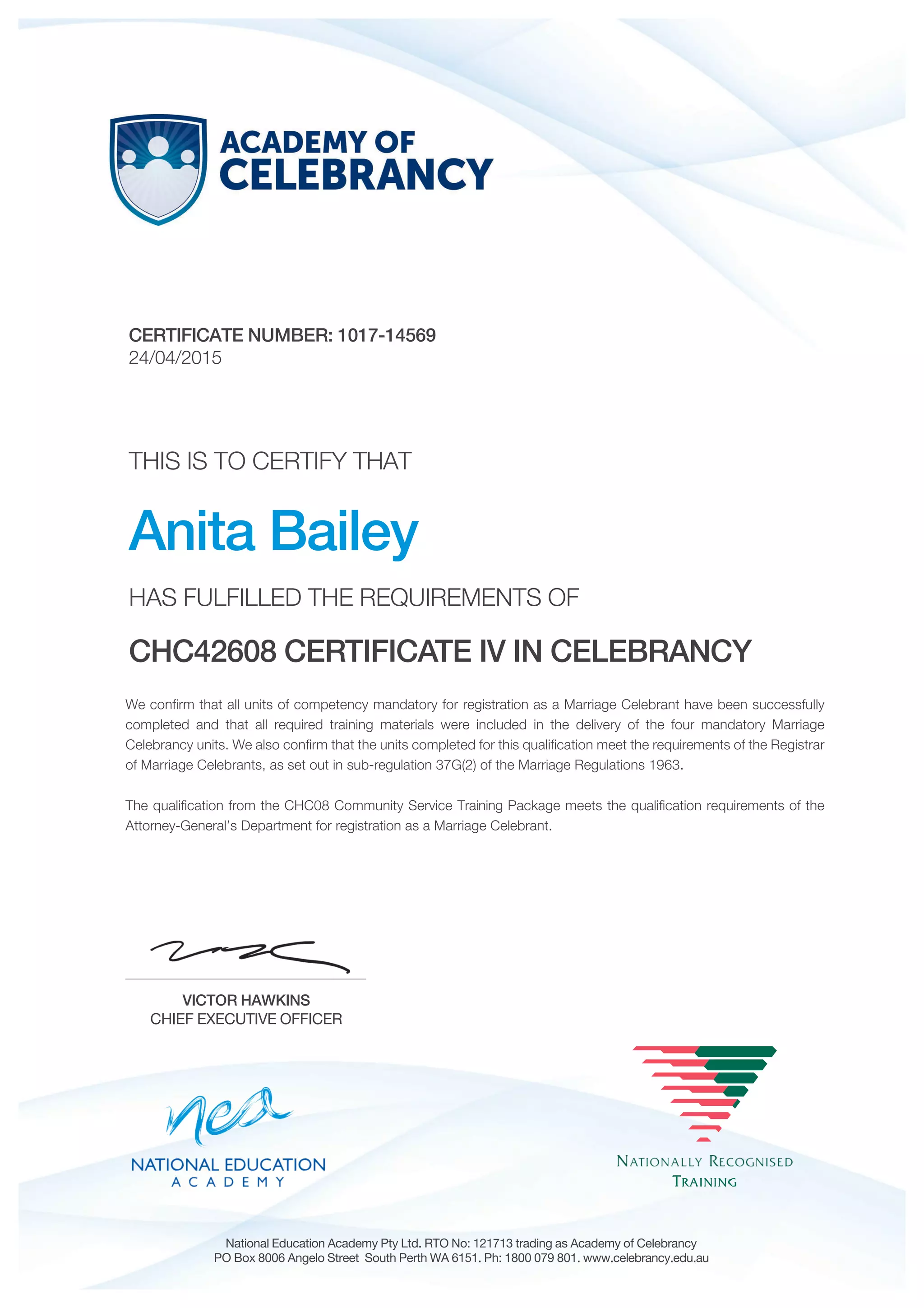 Certificate_IV_Celebrancy_A_Bailey | PDF