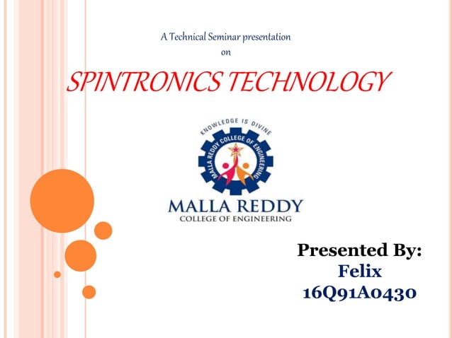 Spintronics Technology | PPT | Data Storage and Warehousing | Computing