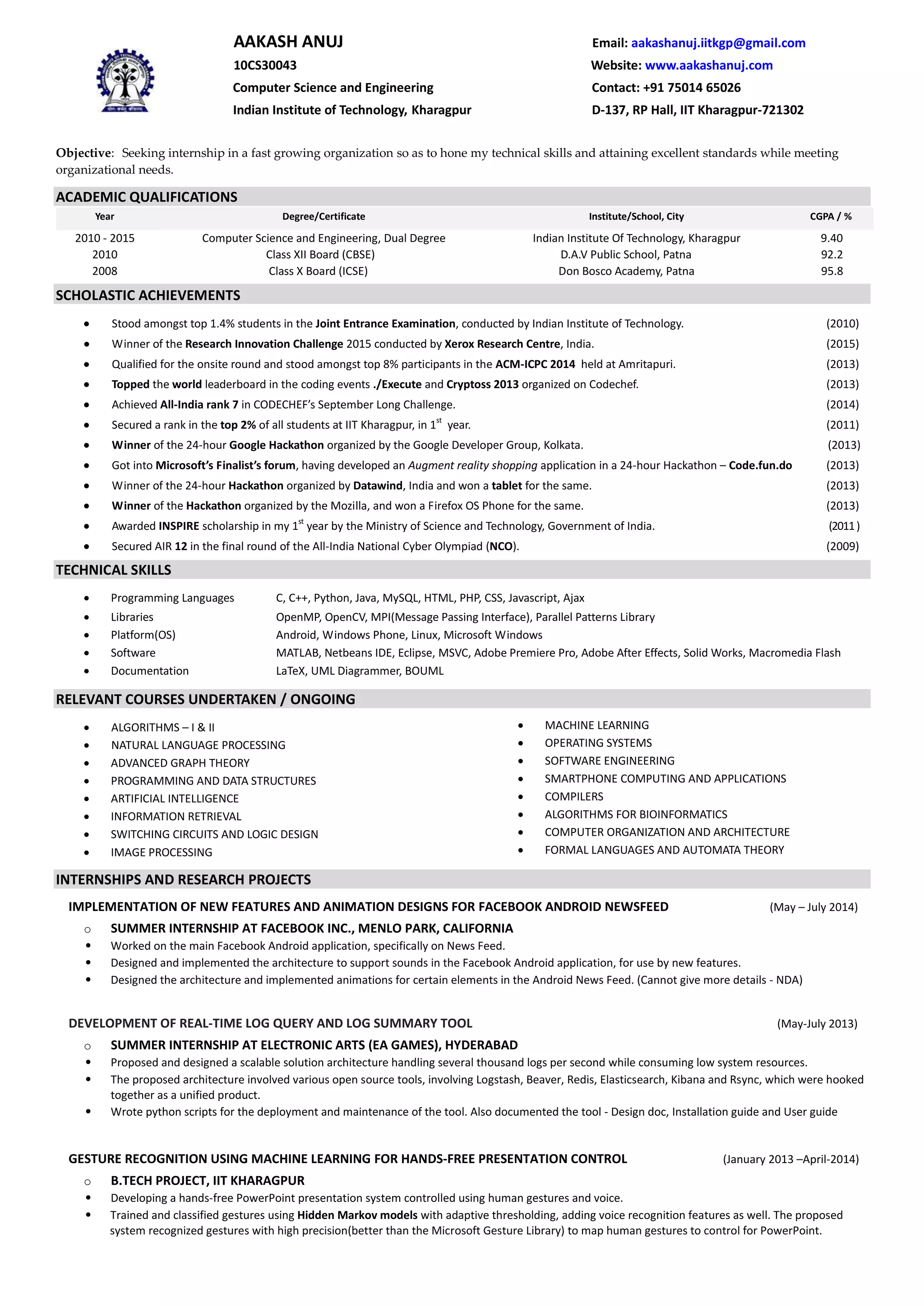 CV_Aakash_Anuj | PDF | Programming Languages | Computing