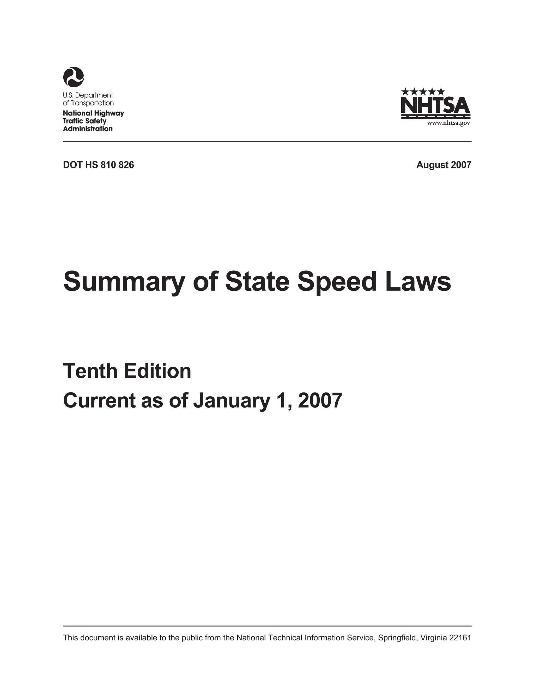 Summary Table of State Speed Laws | PDF