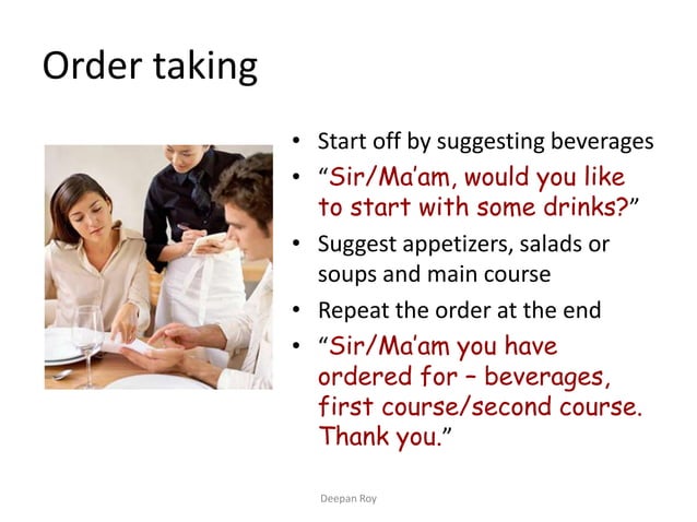 Sequence of service | PPTX | Food & Drink
