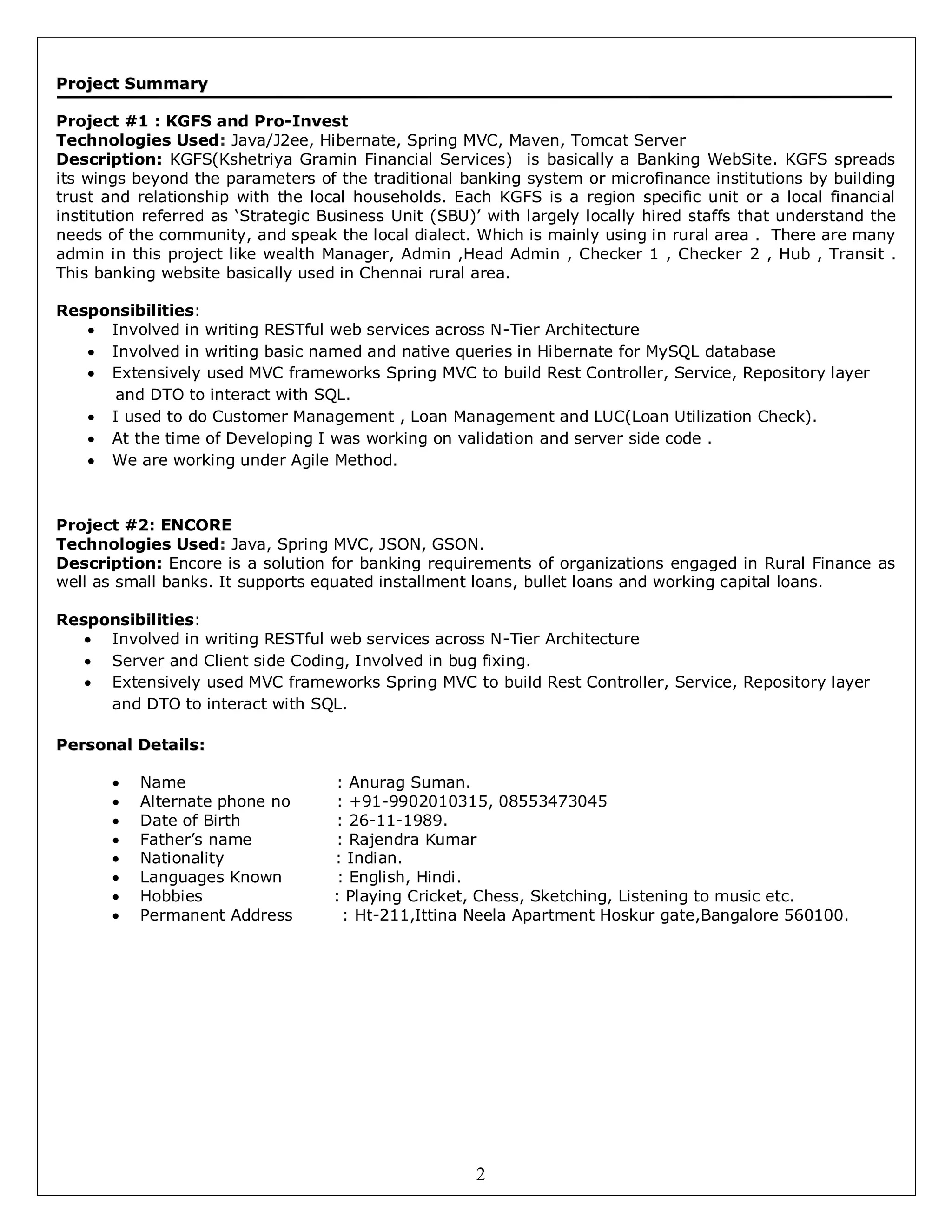 Anurag Suman Java Developer | PDF Anurag Suman Java Developer | PDF