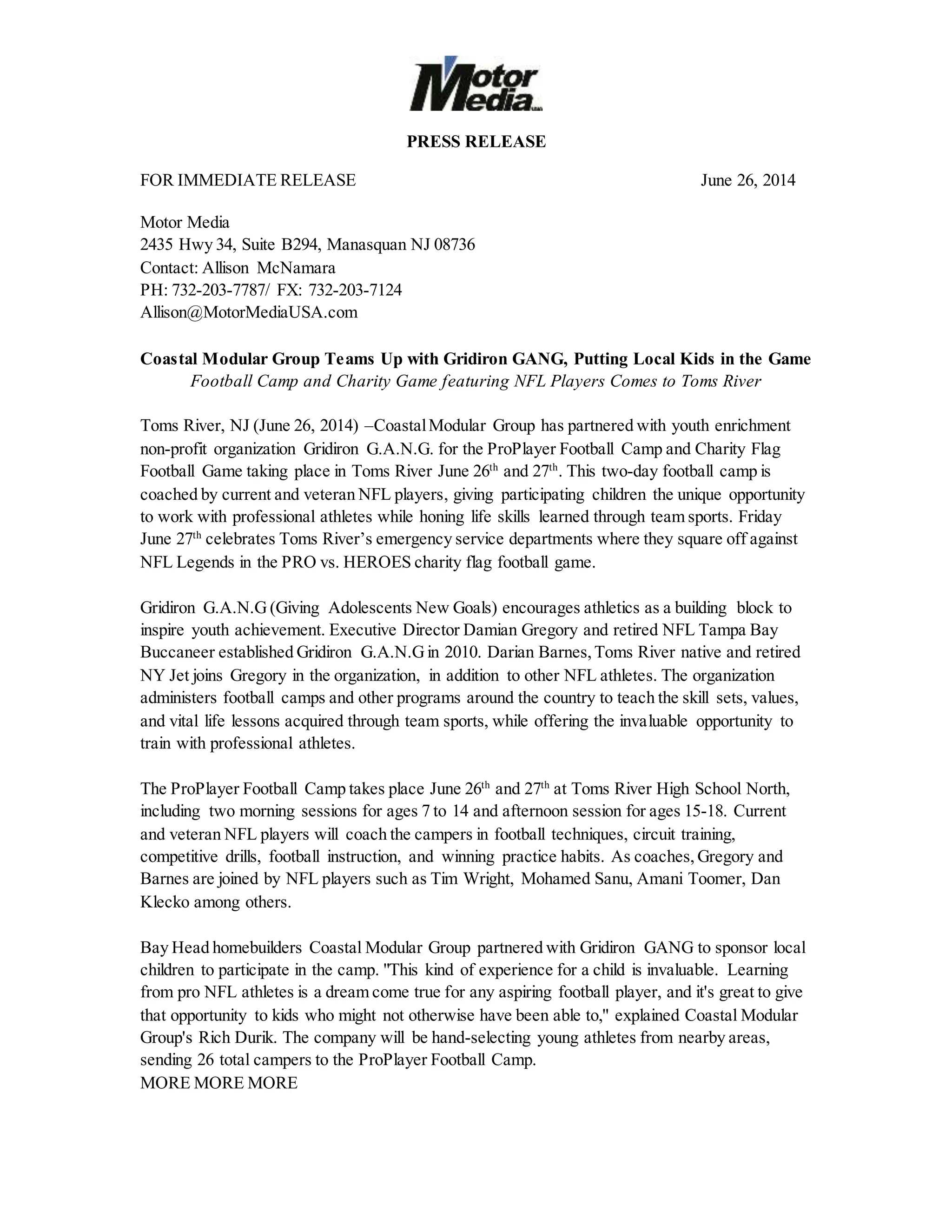 GridironCMG-release-060514 | DOCX