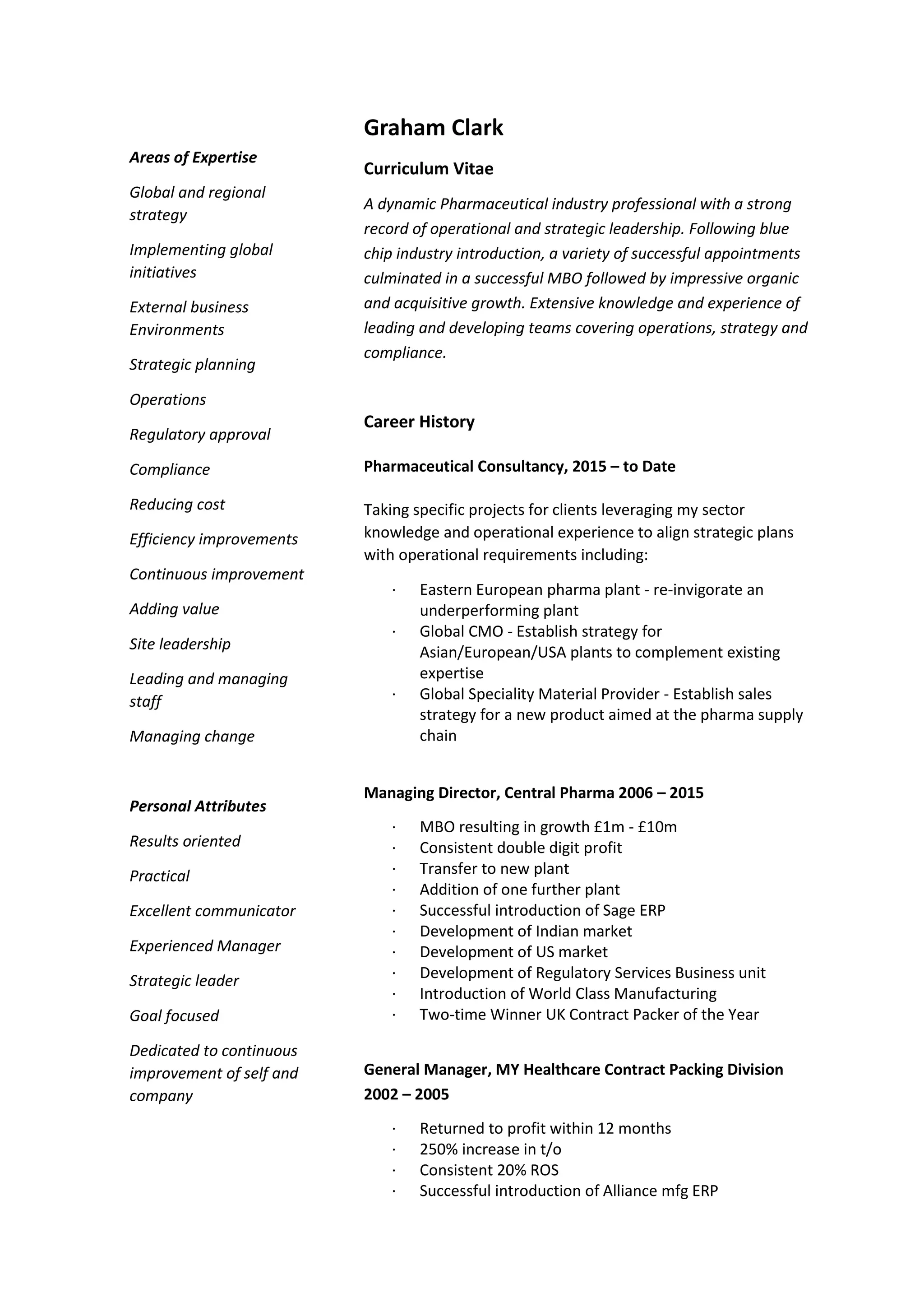 Graham Clark CV | PDF | Pharmaceutical Industry | Industries