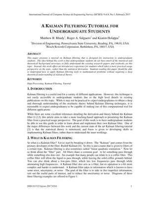 A KALMAN FILTERING TUTORIAL FOR UNDERGRADUATE STUDENTS | PDF