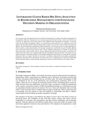 LEVERAGING CLOUD BASED BIG DATA ANALYTICS IN KNOWLEDGE MANAGEMENT FOR ...