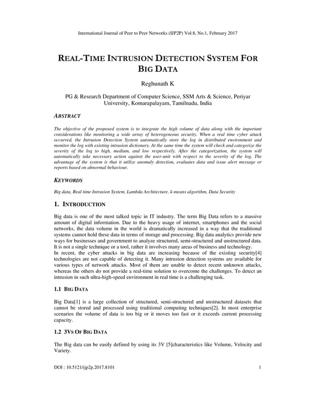 REAL-TIME INTRUSION DETECTION SYSTEM FOR BIG DATA | PDF | Computing | Technology & Computing