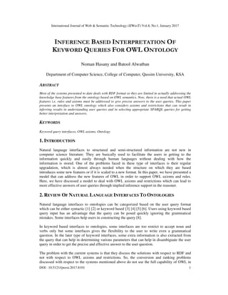 INFERENCE BASED INTERPRETATION OF KEYWORD QUERIES FOR OWL ONTOLOGY | PDF | Databases | Computer ...