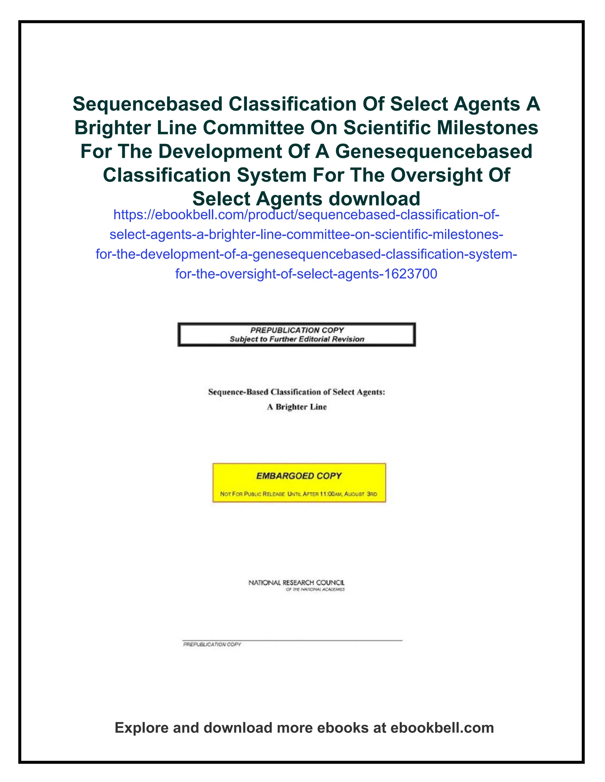 Sequencebased Classification Of Select Agents A Brighter Line Committee ...