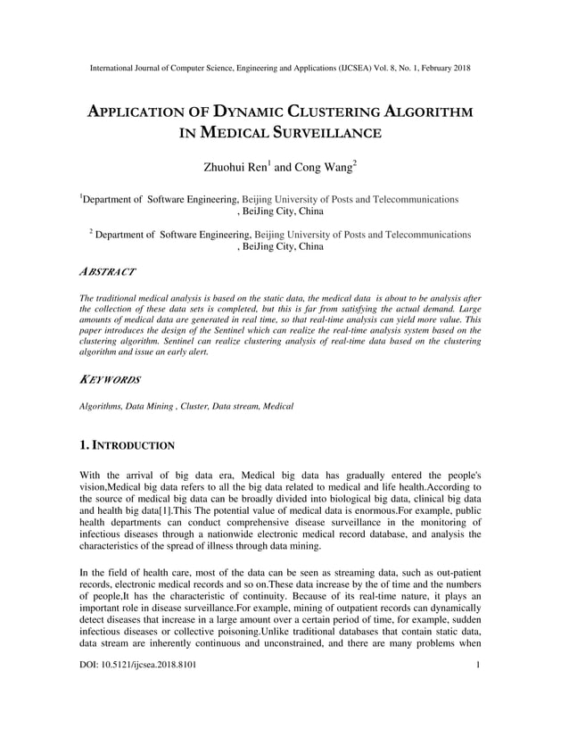 APPLICATION OF DYNAMIC CLUSTERING ALGORITHM IN MEDICAL SURVEILLANCE | PDF