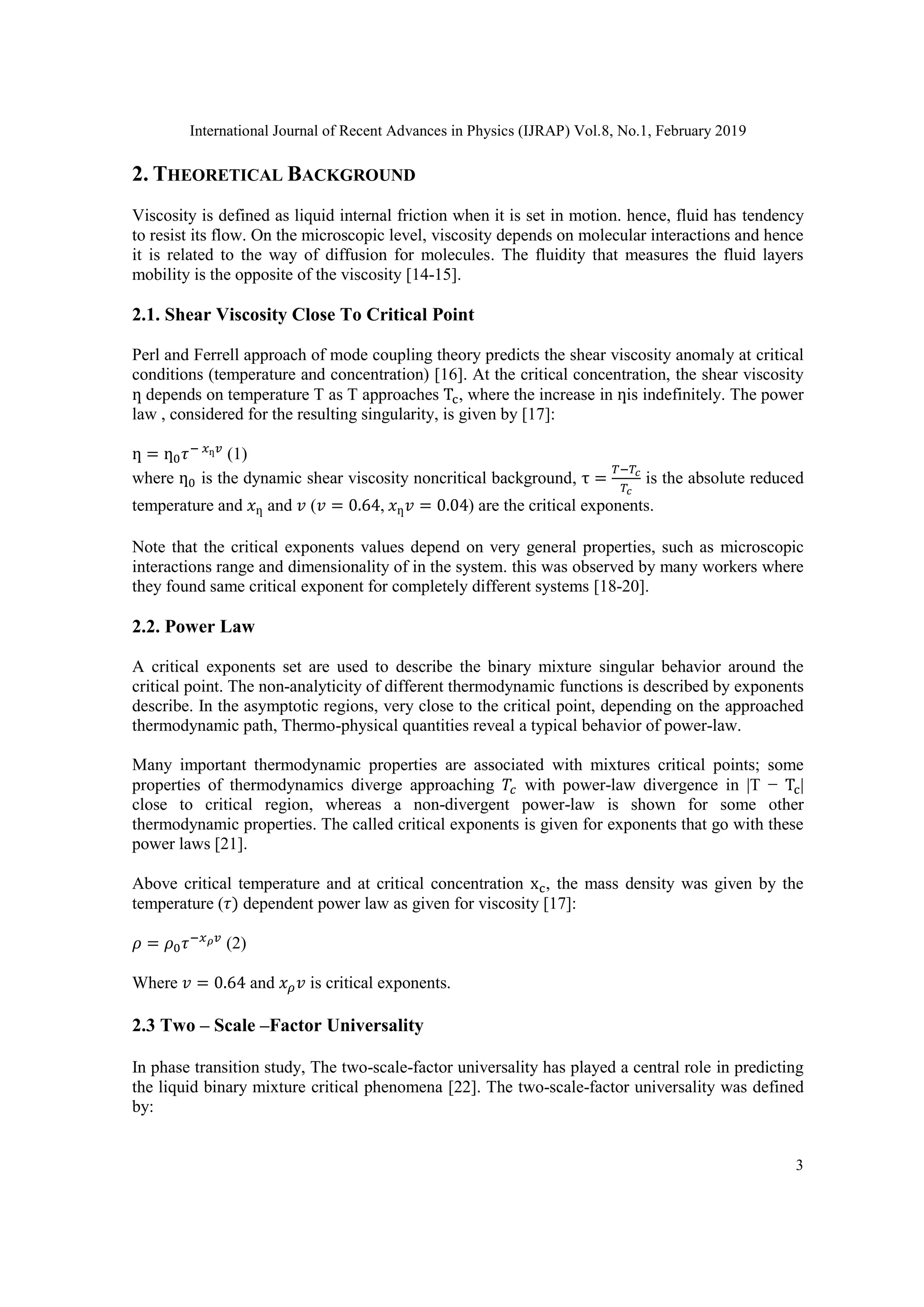 CYCLOHEXANE – PHENOL BINARY LIQUID MIXTURE: BEHAVIOR AND PARAMETERS AT CRITICAL CONDITIONS | PDF