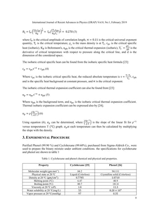 CYCLOHEXANE – PHENOL BINARY LIQUID MIXTURE: BEHAVIOR AND PARAMETERS AT CRITICAL CONDITIONS | PDF