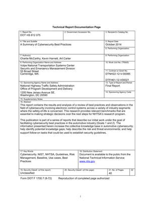 NHTSA Cybersecurity Best Practices | PDF