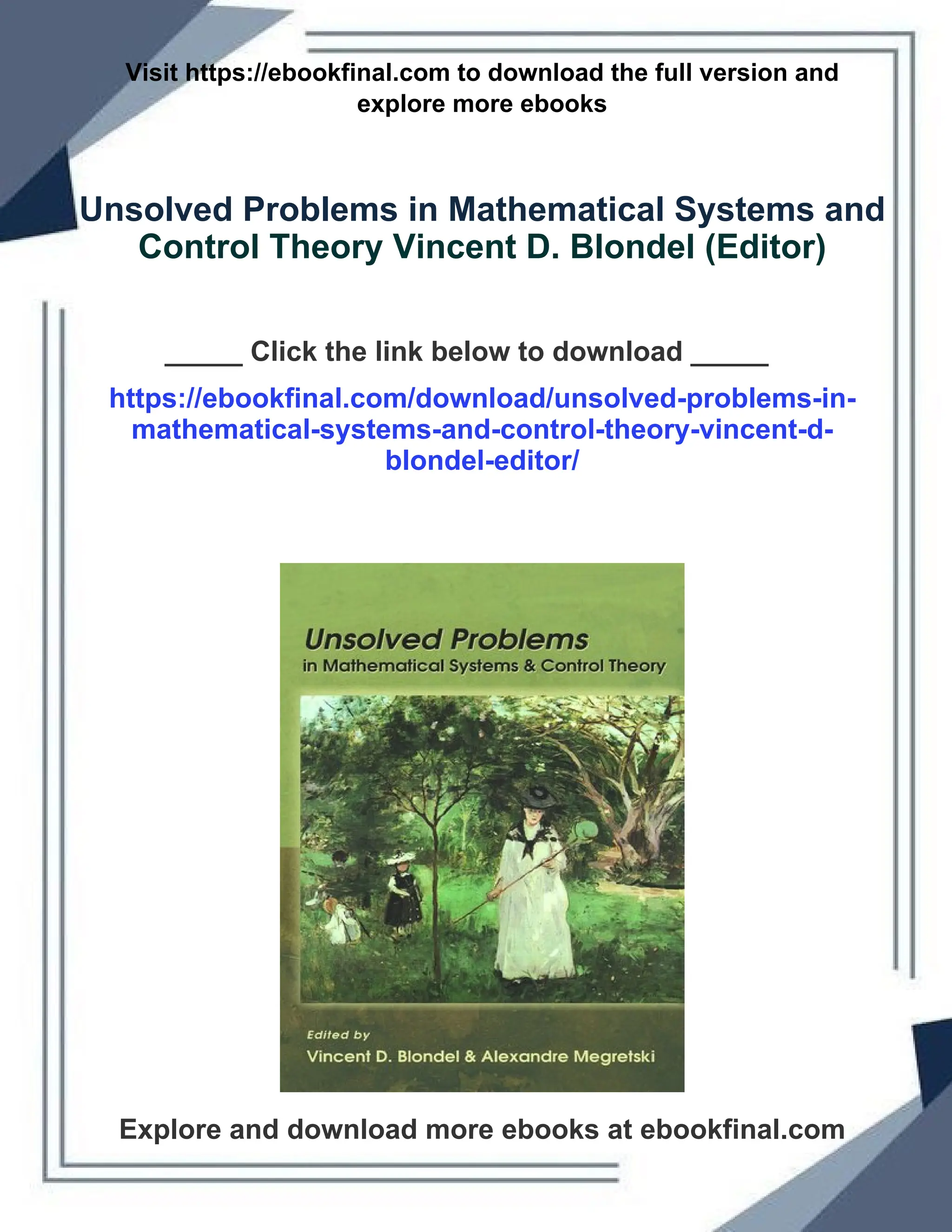 Unsolved Problems in Mathematical Systems and Control Theory Vincent D ...