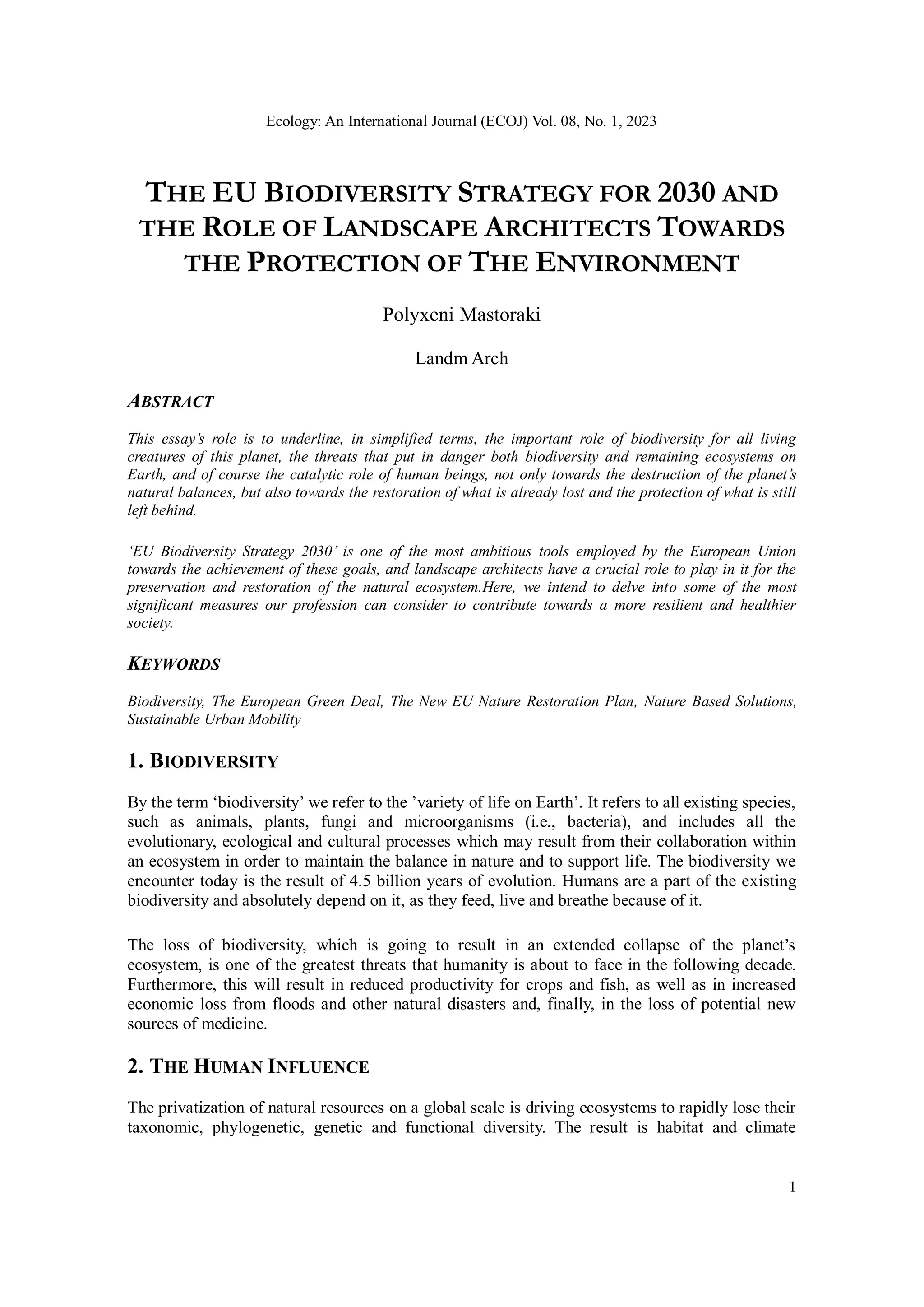 THE EU BIODIVERSITY STRATEGY FOR 2030 AND THE ROLE OF LANDSCAPE ...