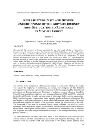 REPRESENTING CASTE AND GENDER UNDERPINNINGS OF THE ADIVASIS: JOURNEY ...