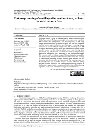 Text pre-processing of multilingual for sentiment analysis based on social network data | PDF