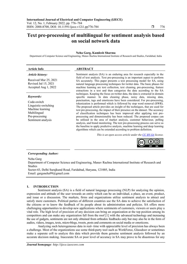Text pre-processing of multilingual for sentiment analysis based on social network data | PDF