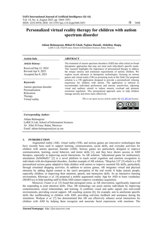 Personalized virtual reality therapy for children with autism spectrum disorder | PDF
