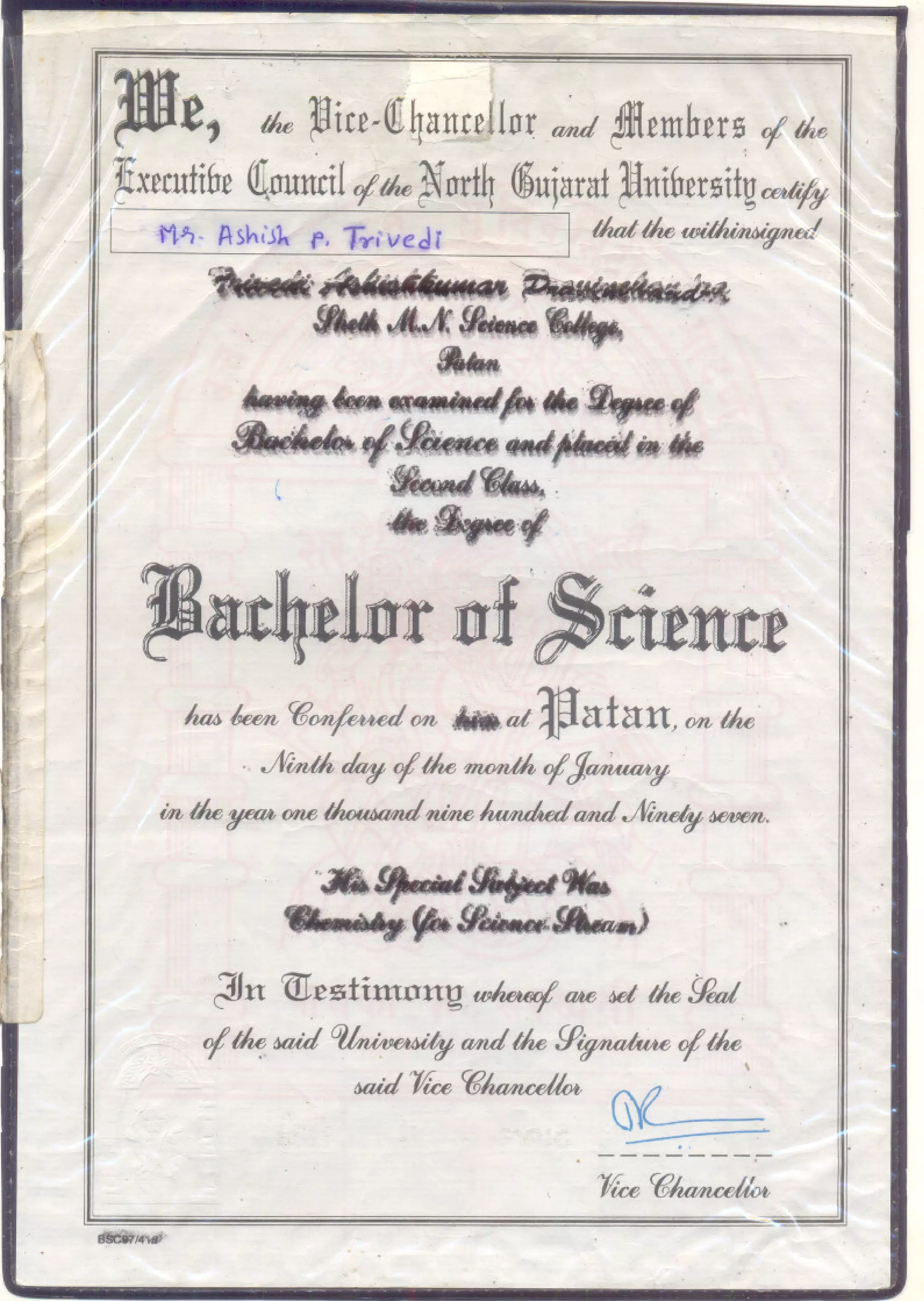 Degree(B.SC.) Certificate | PDF